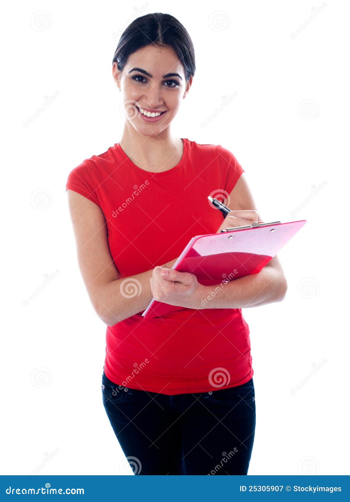 Young Pretty Girl Preparing Report Stock Image - Image of beauty ...