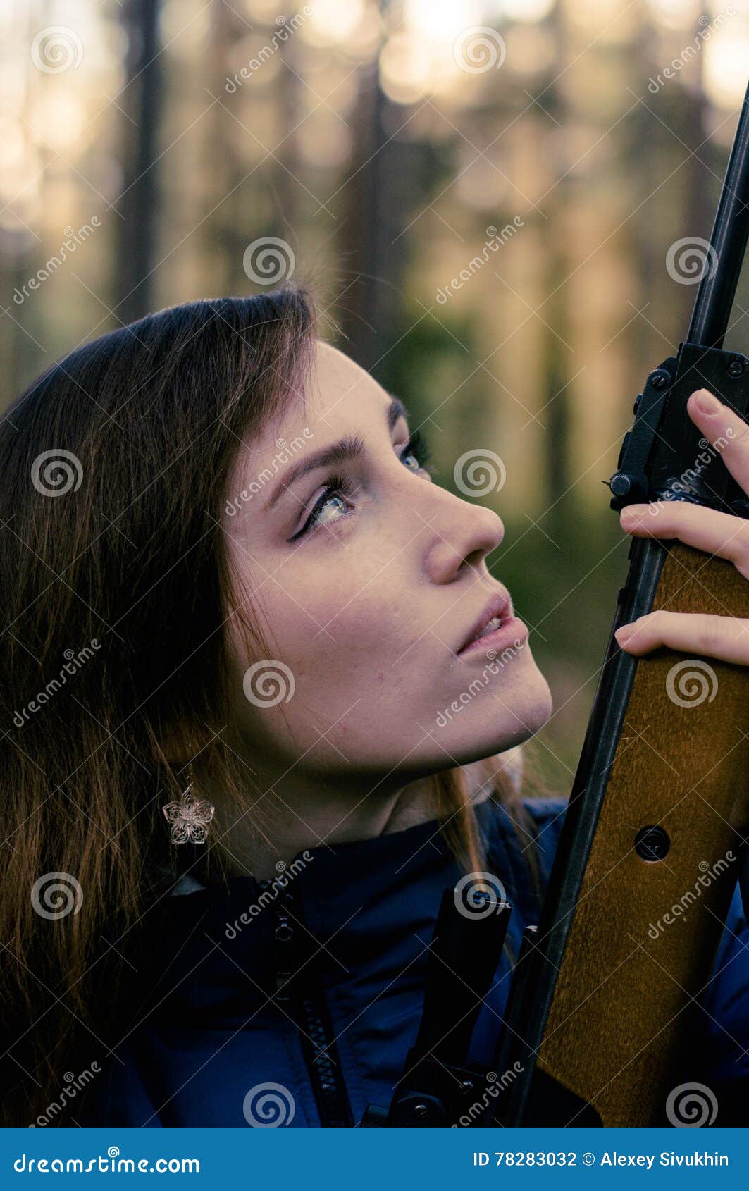 Young Pretty Girl with Rifle Stock Photo - Image of huntress, hunt ...