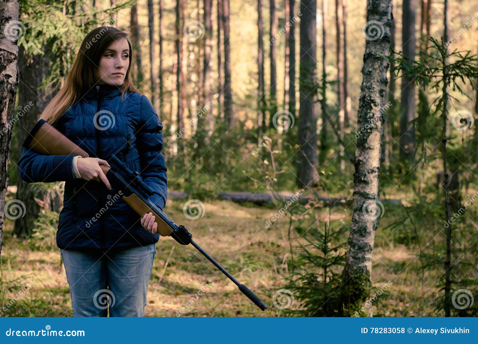 Young Pretty Girl with Rifle Stock Photo - Image of season, female ...