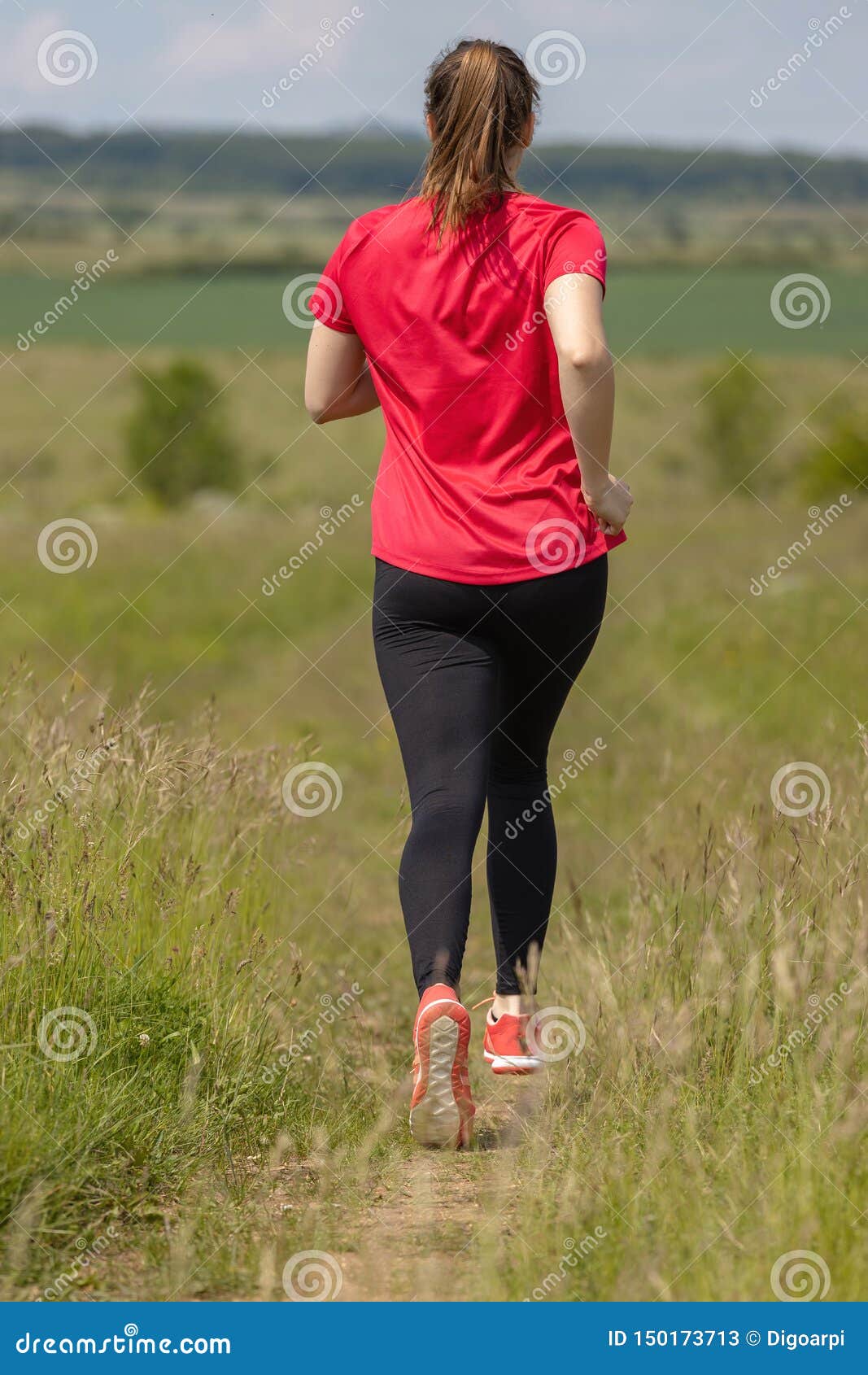 Young Pretty Girl Running on the Meadow Stock Image - Image of fitness ...