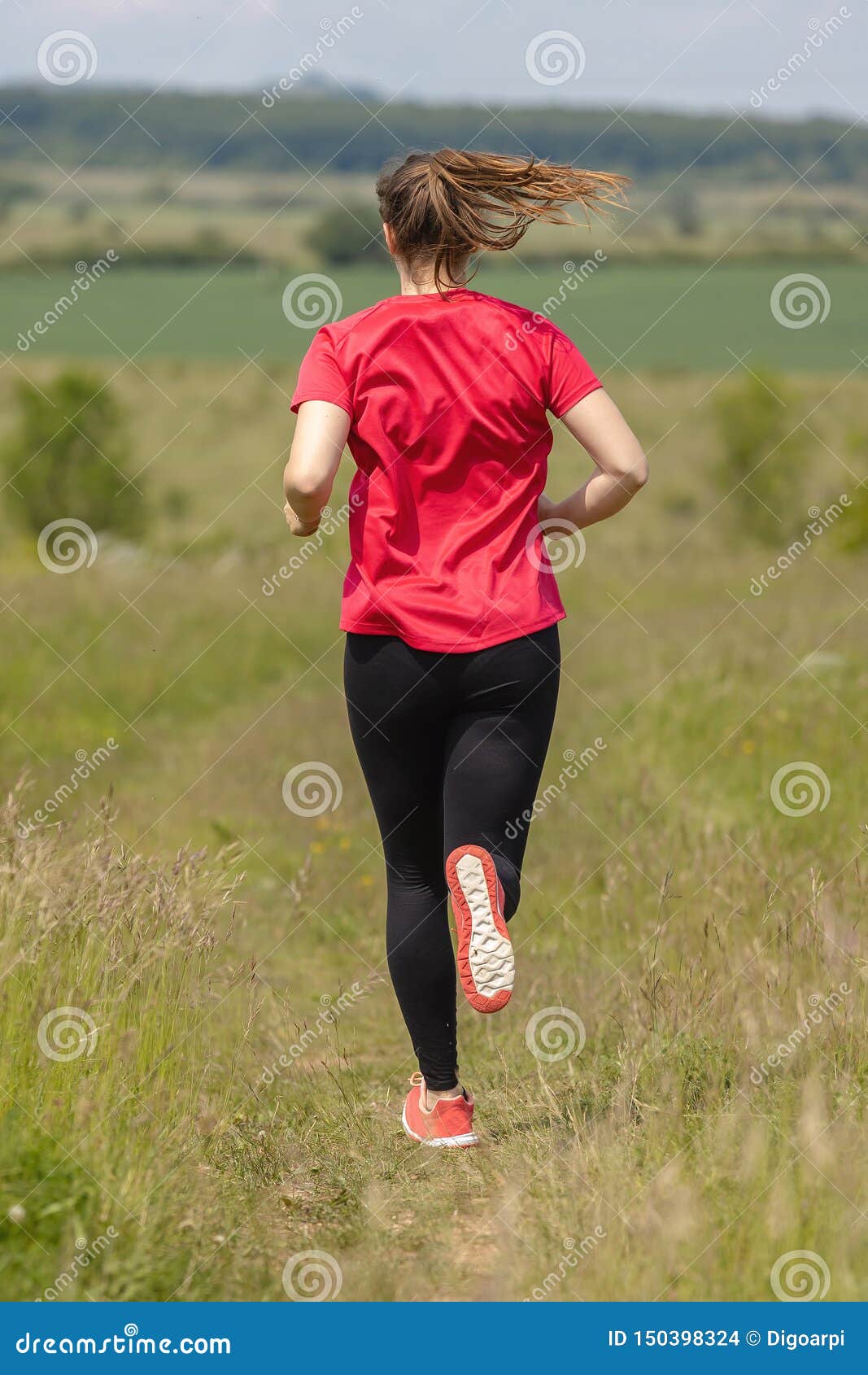 Young Pretty Girl Running on the Meadow Stock Photo - Image of motion ...