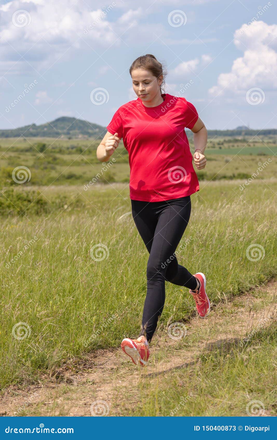 Young Pretty Girl Running on the Meadow Stock Image - Image of outside ...