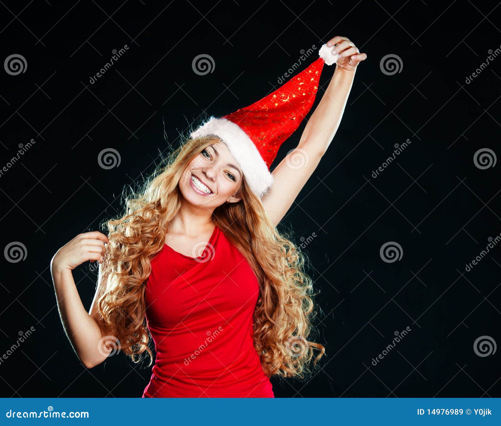 Young Pretty Girl in Santa Hat Stock Image - Image of attractive, long ...