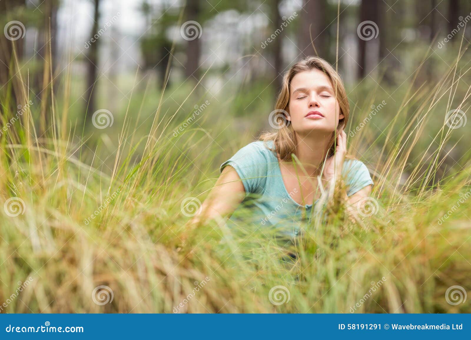 Young Pretty Hiker Sitting in the High Grass Stock Image - Image of ...