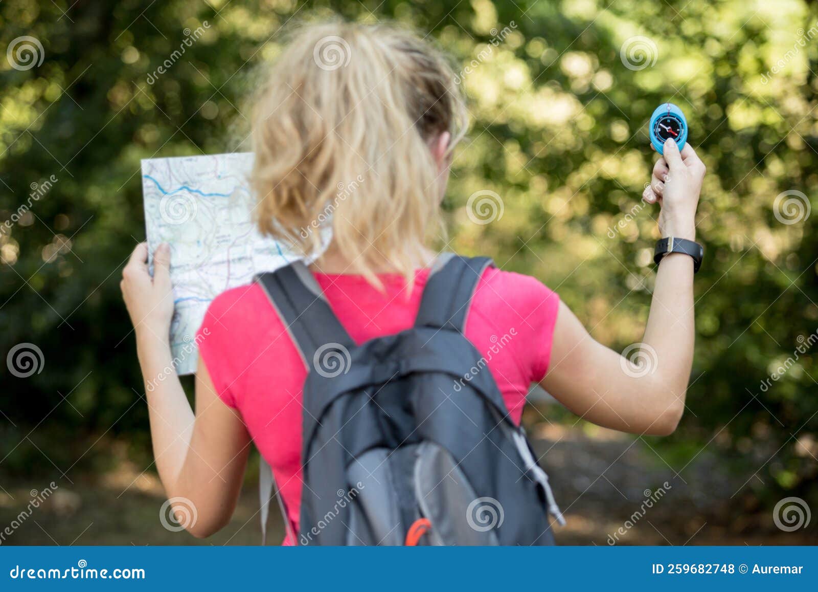 Young Pretty Hiker Using Compass and Map in Nature Stock Photo - Image ...