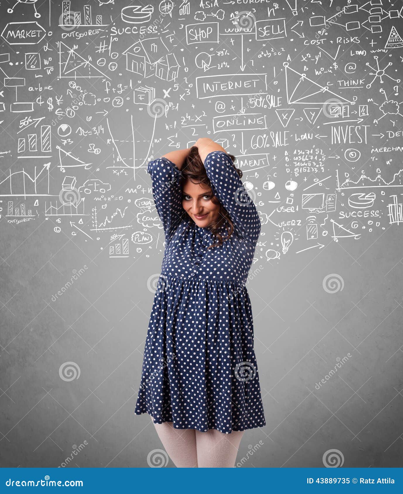 Young Pretty Lady with Hand Drawn Calculations and Icons Stock Image ...