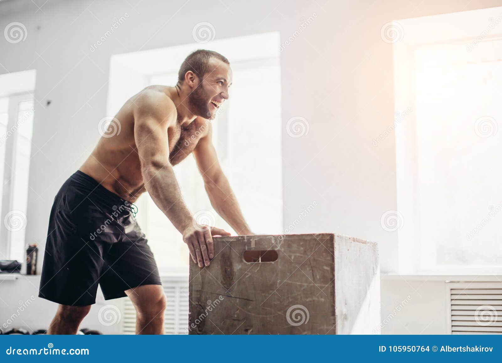 Pretty Man Tired after Weightlifting at Gym Stock Photo - Image of ...