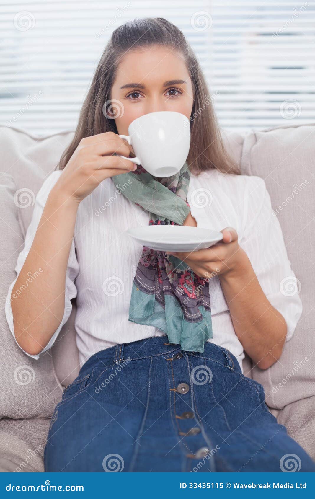 Young Pretty Model Drinking Coffee Stock Image - Image of fashion, home ...