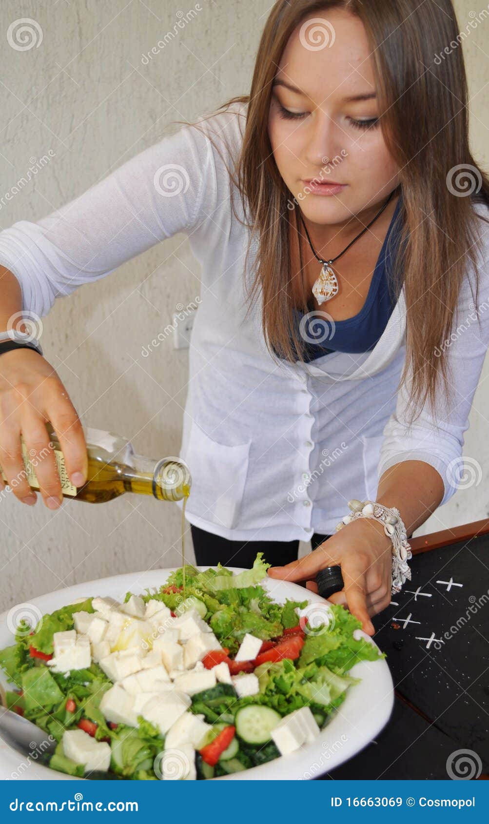 Young Pretty Russian Model Preparing Fresh Salad Stock Image - Image of ...
