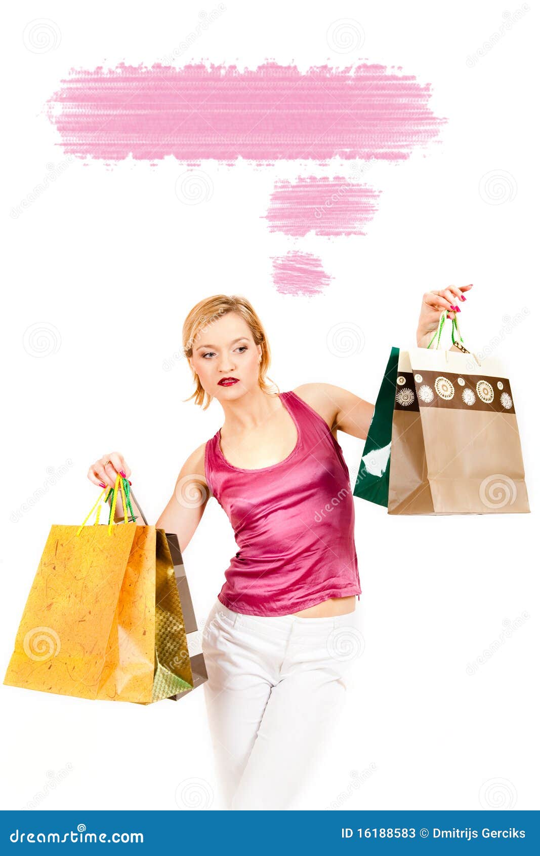 Young Pretty Shopping Woman Thinking Stock Image - Image of comcept ...