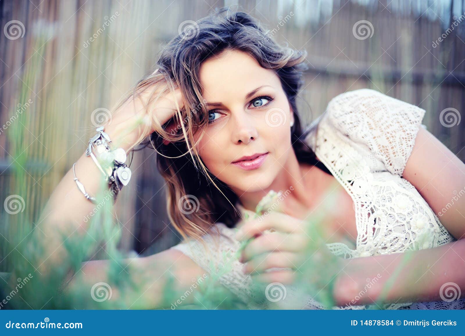 Young Pretty Summer Woman Lying in the Grass Stock Photo - Image of ...