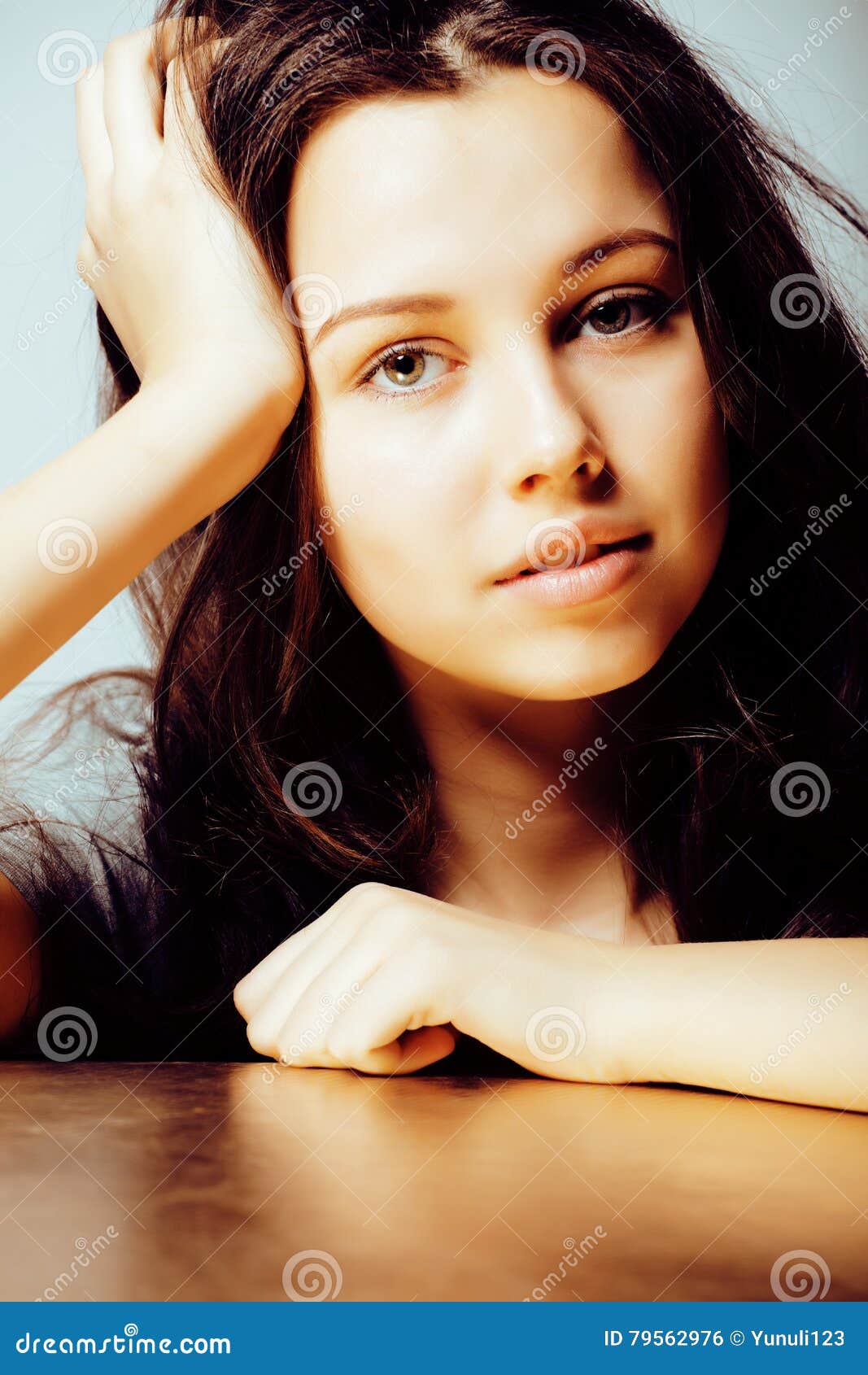 Young Pretty Taned Girl Close Up Portrait Smiling Confident Brunette