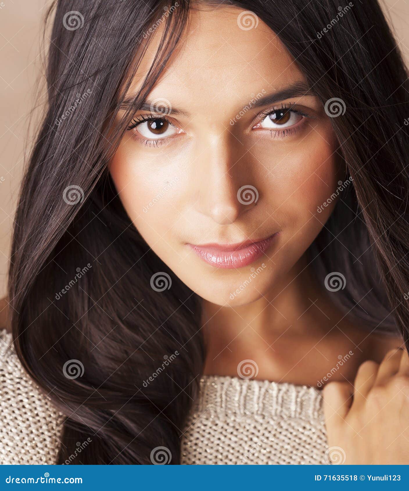 Young Pretty Tanned Girl Close Up Portrait Smiling Confident Brunette ... Young Pretty Tanned Girl Close Up Portrait Smiling Confident Brunette ...