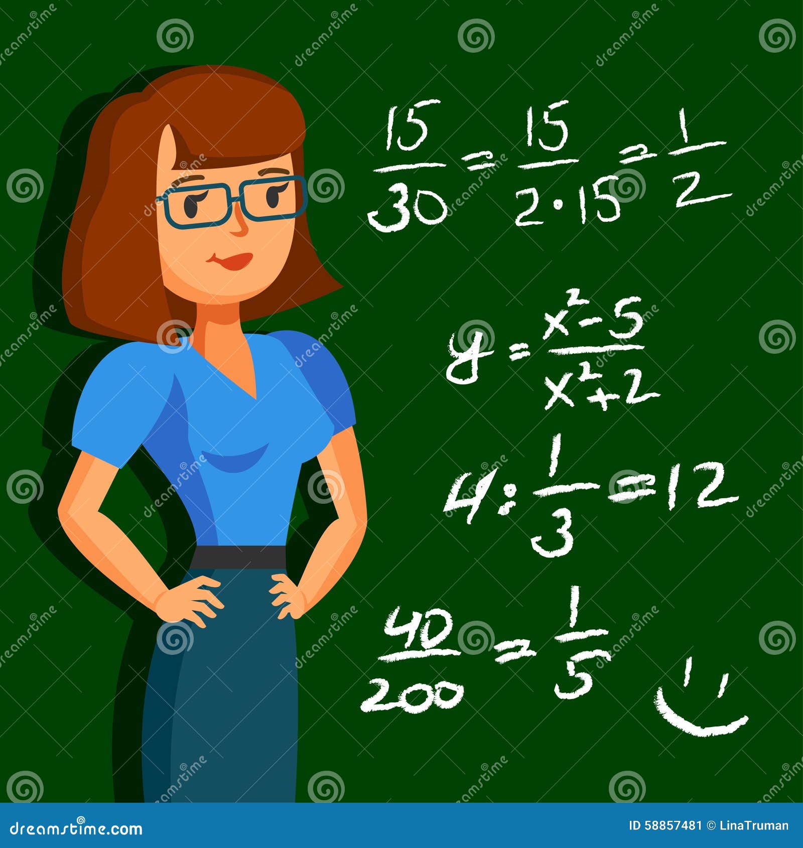 Young, Pretty Teacher on the Background Blackboard with Examples. Stock ...