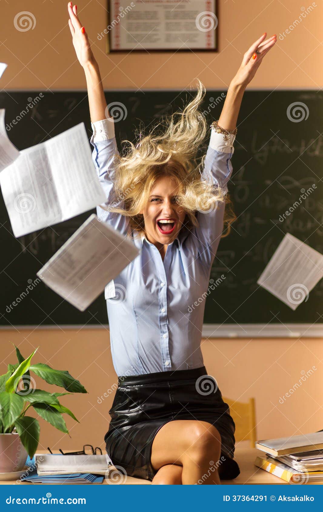 Young Pretty Teacher Screaming Stock Image - Image of college, pile ...