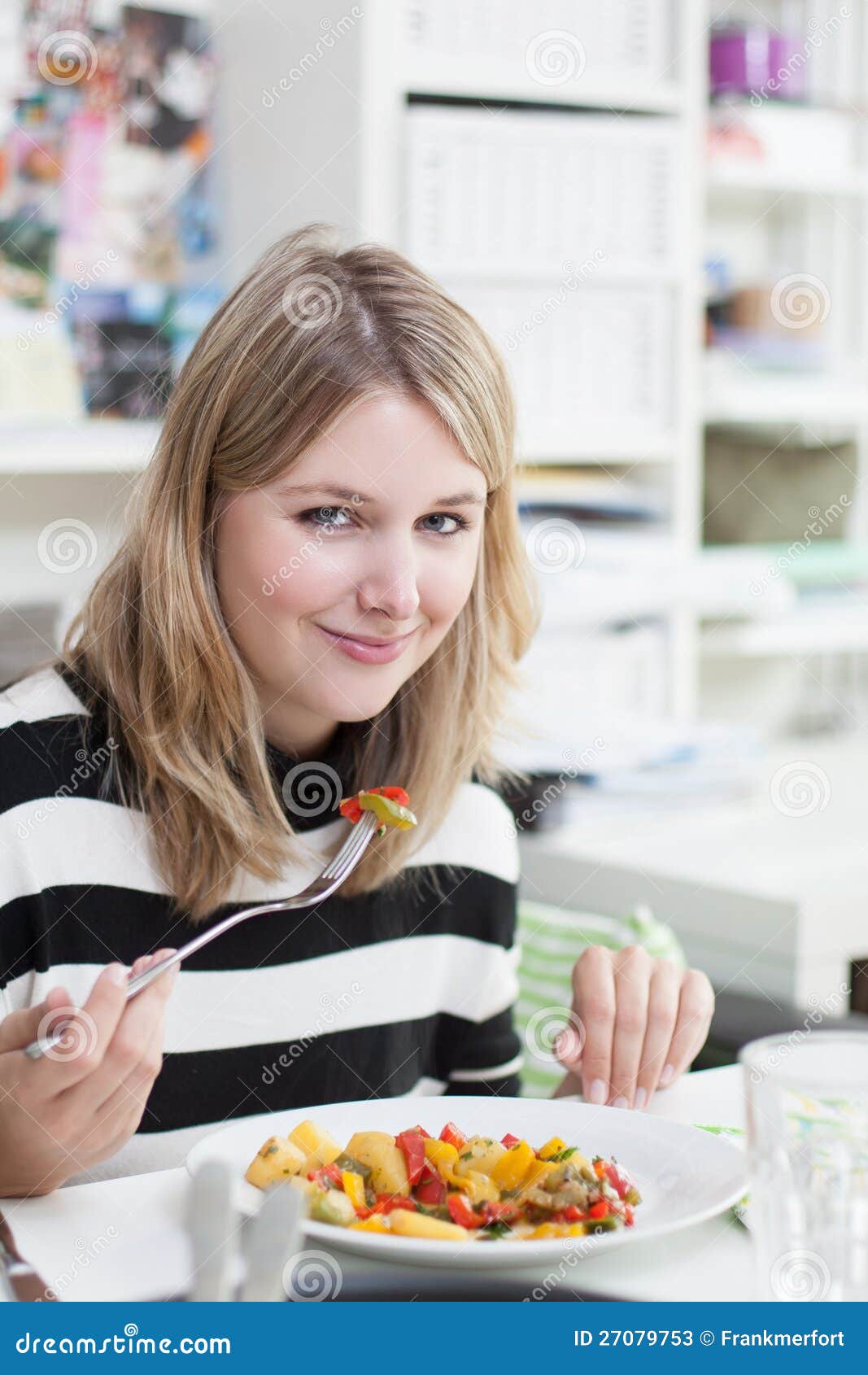 Young Pretty Woman is Dining Stock Image - Image of friendly, smiling ...