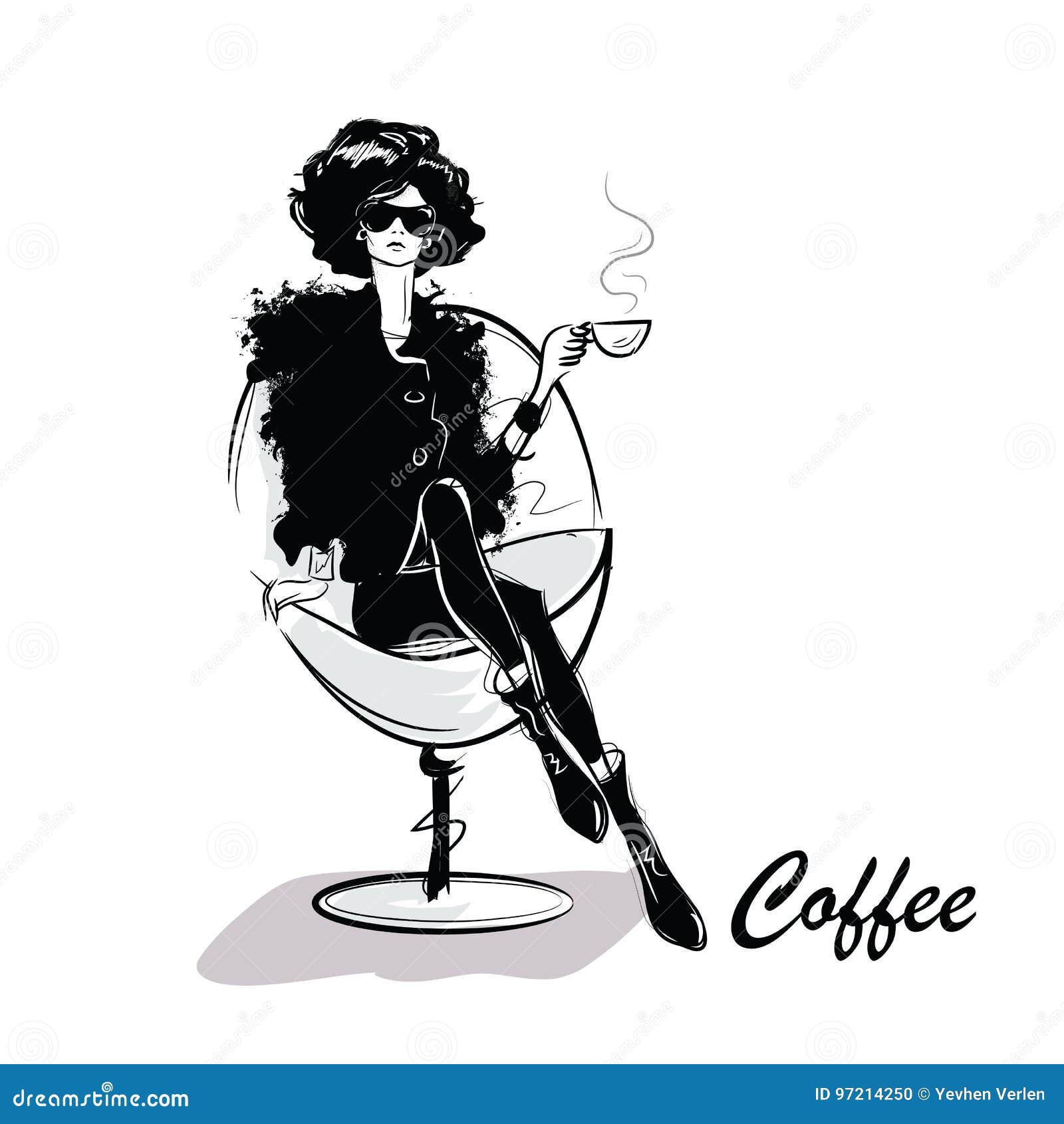 Young Pretty Woman Drinking Coffee Stock Vector Illustration Of Hand