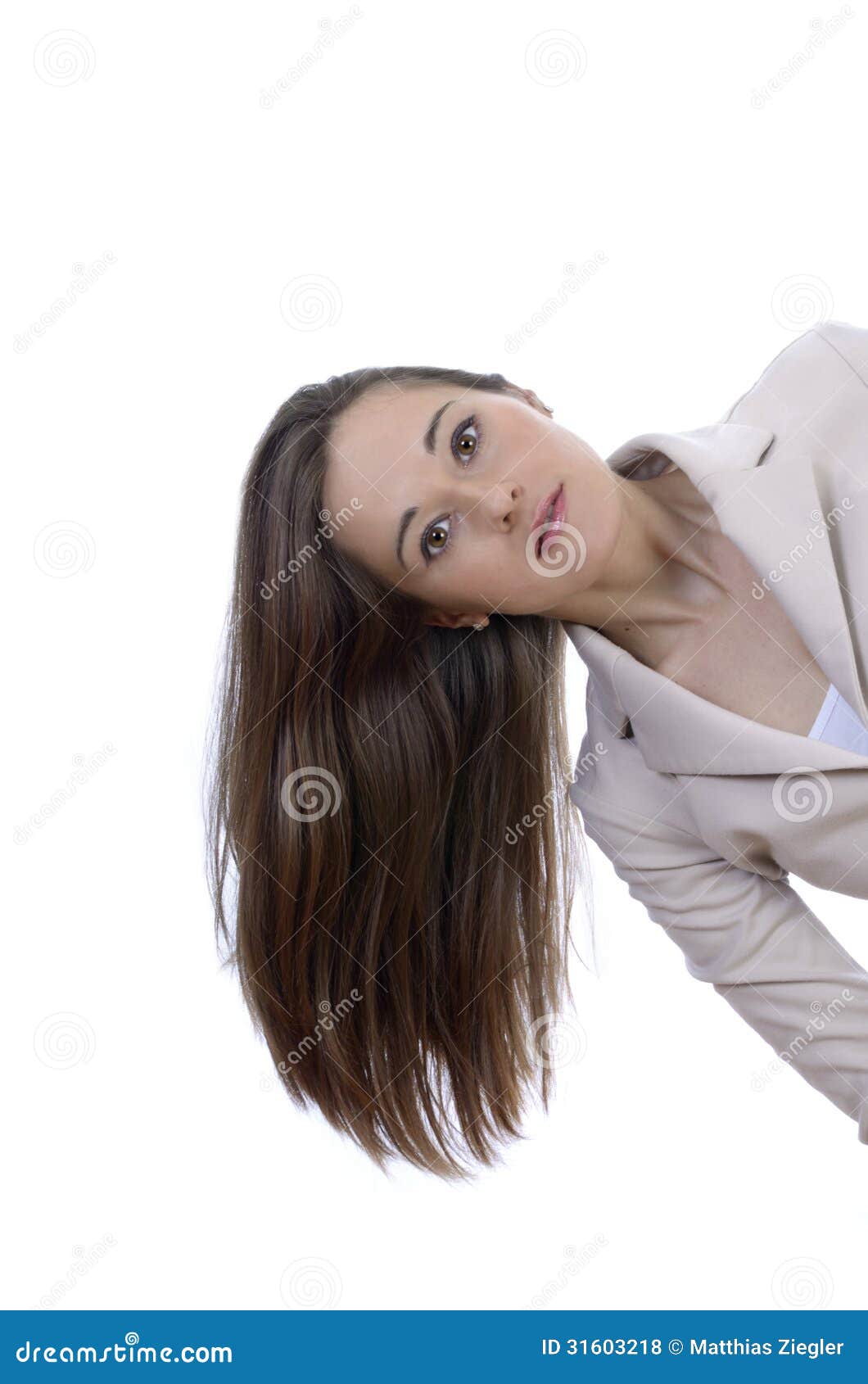 Young Pretty Woman with Falling Hair Stock Photo - Image of jacket ...