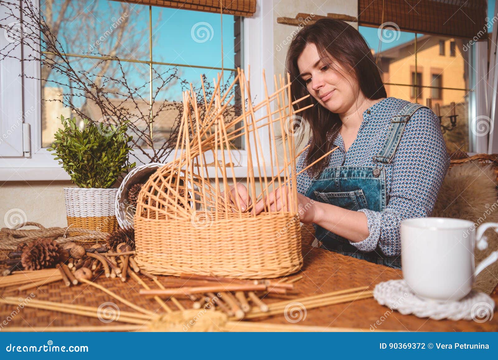 Young Pretty Woman Making Baskets Stock Photo - Image of easter ...