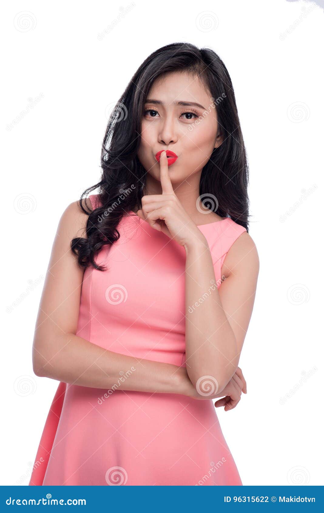 Young Pretty Woman Making Silent Gesture with Finger on Lips Stock ...