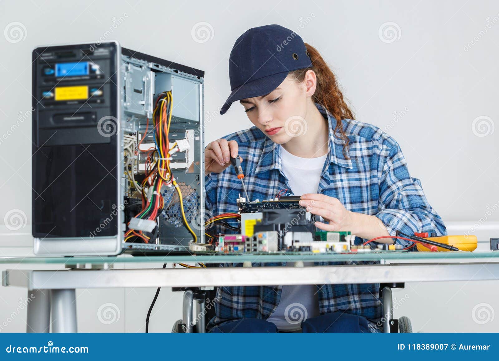 Young Pretty Woman Repairing Computer Stock Image - Image of parts ...