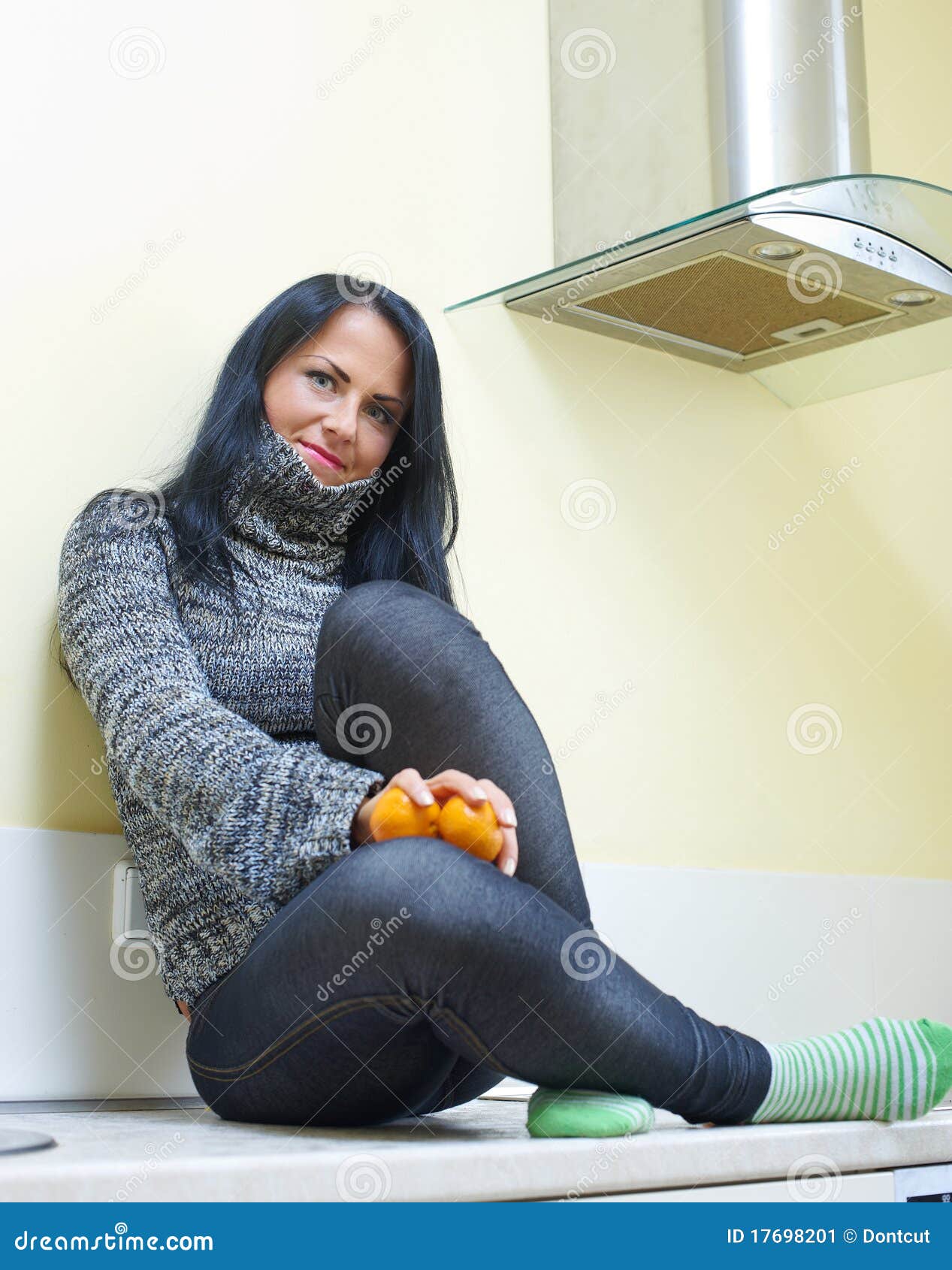 Young Pretty Woman Sitting on a Table Stock Image - Image of color ...