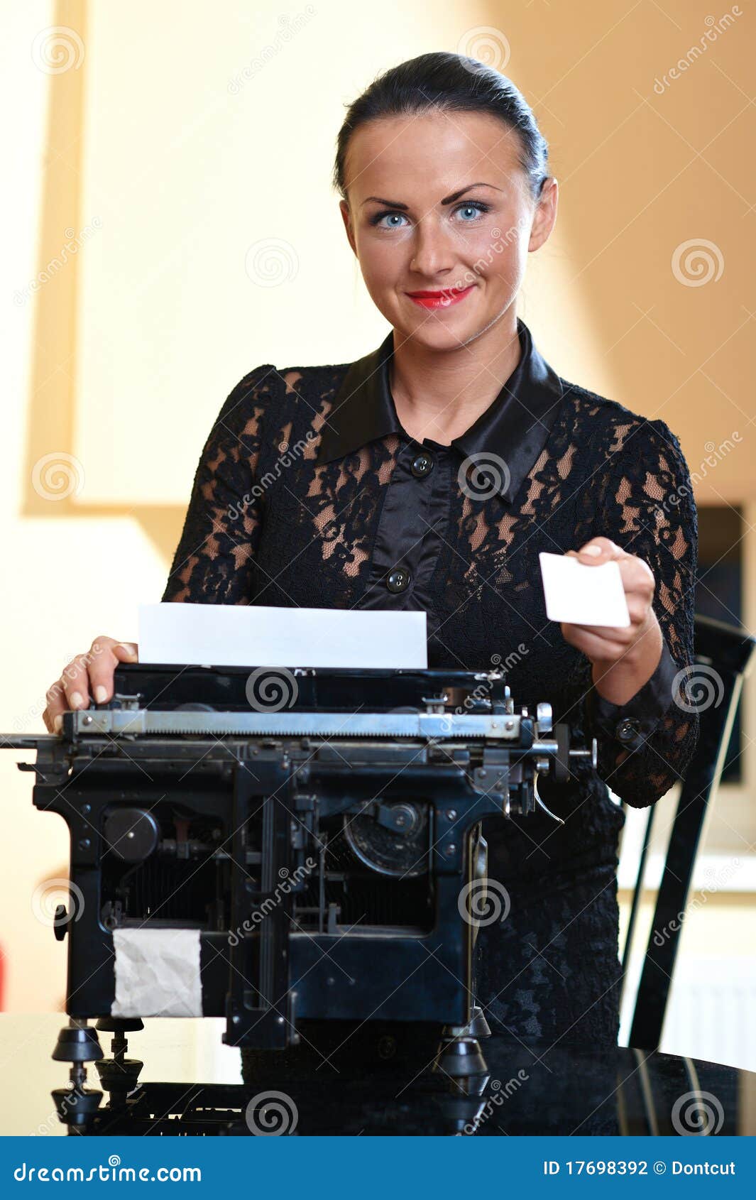 Young Pretty Woman Sitting at a Typewriter Stock Photo - Image of learn ...