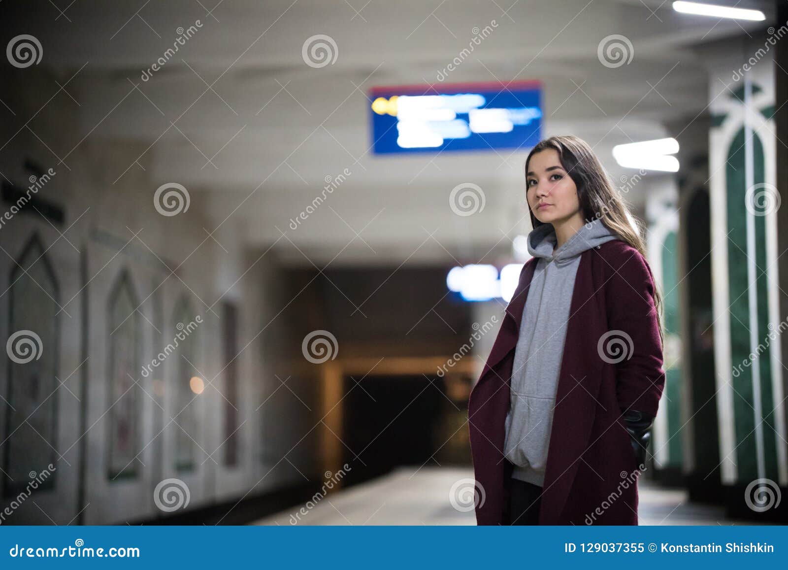 Young Pretty Woman Waiting for the Train in Subway Platform. Stock ...