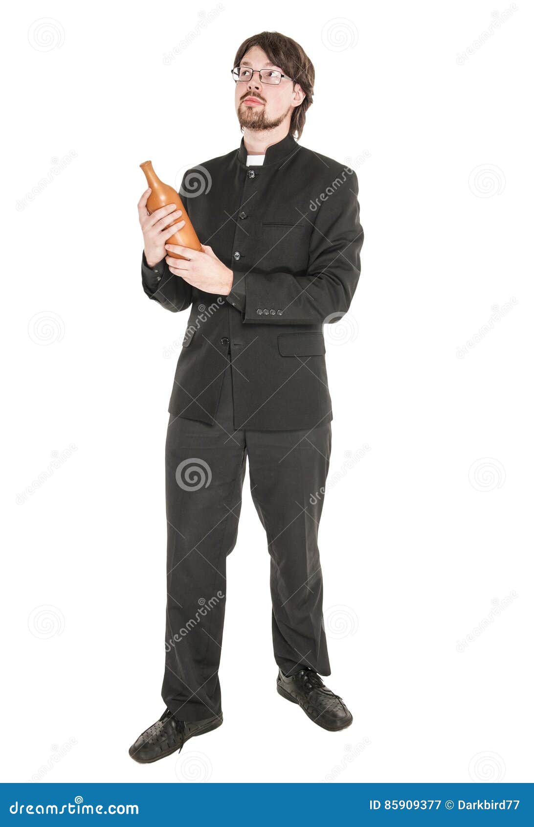 Young Priest with Bottle of Alcohol Isolated Stock Image - Image of ...