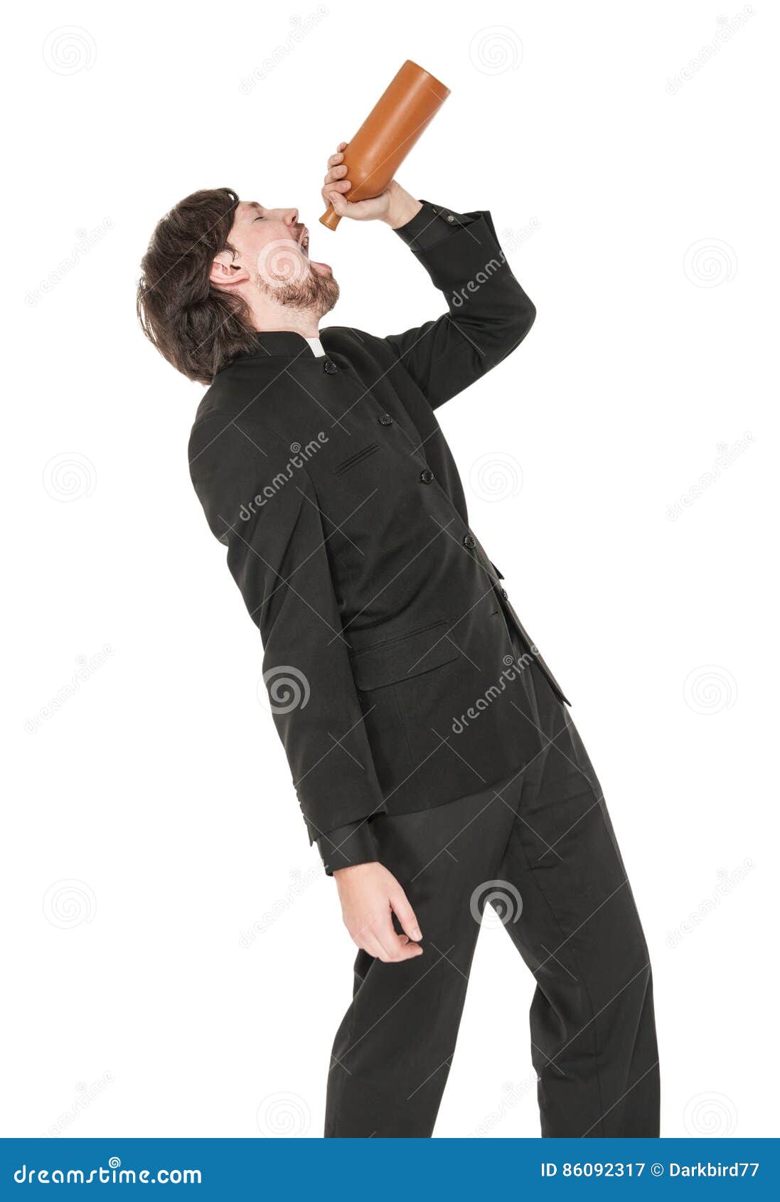 Young Priest with Bottle of Alcohol Isolated Stock Image - Image of ...