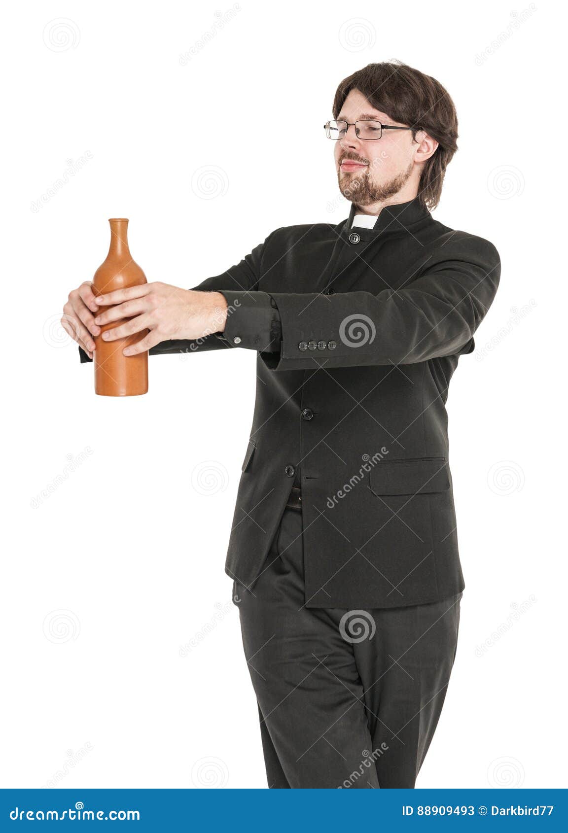 Young Priest with Bottle of Alcohol Isolated Stock Image - Image of ...