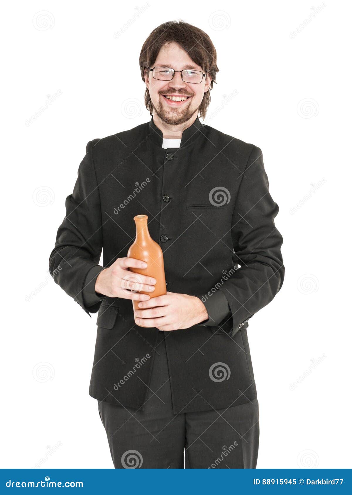 Young Priest with Bottle of Alcohol Isolated Stock Image - Image of ...