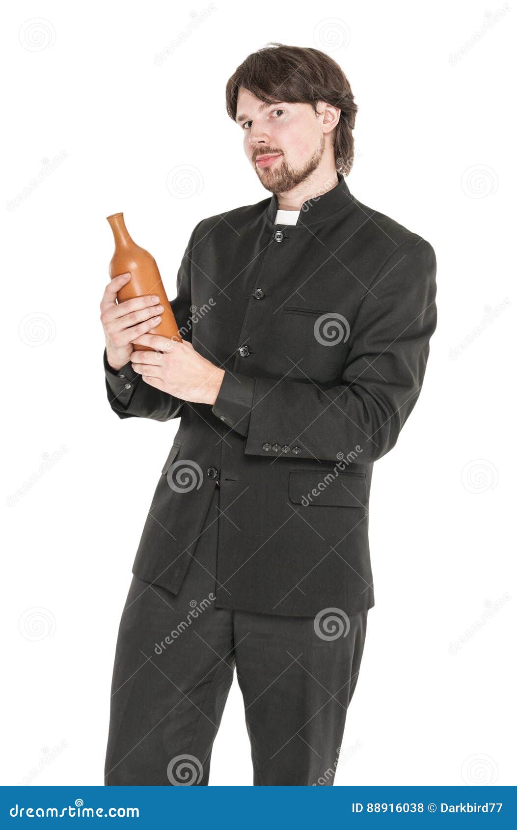 Young Priest with Bottle of Alcohol Isolated Stock Photo - Image of ...