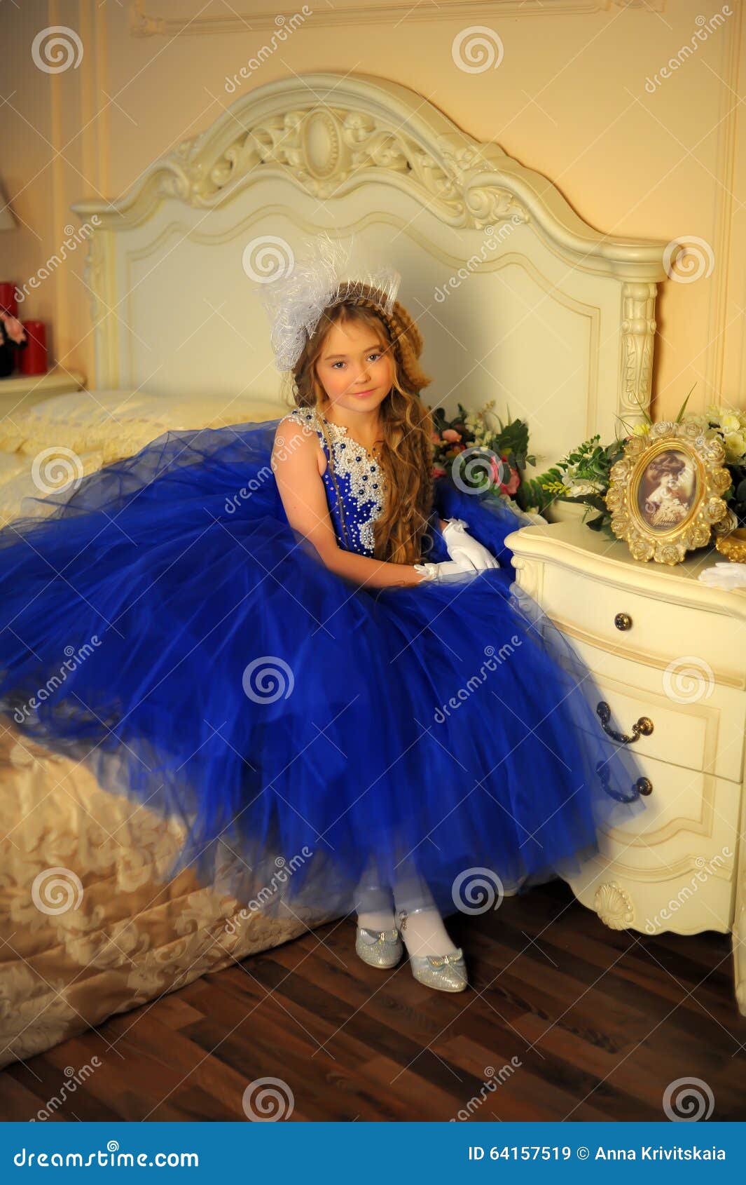 Young Princess in a Blue Evening Dress Stock Image - Image of evening ...