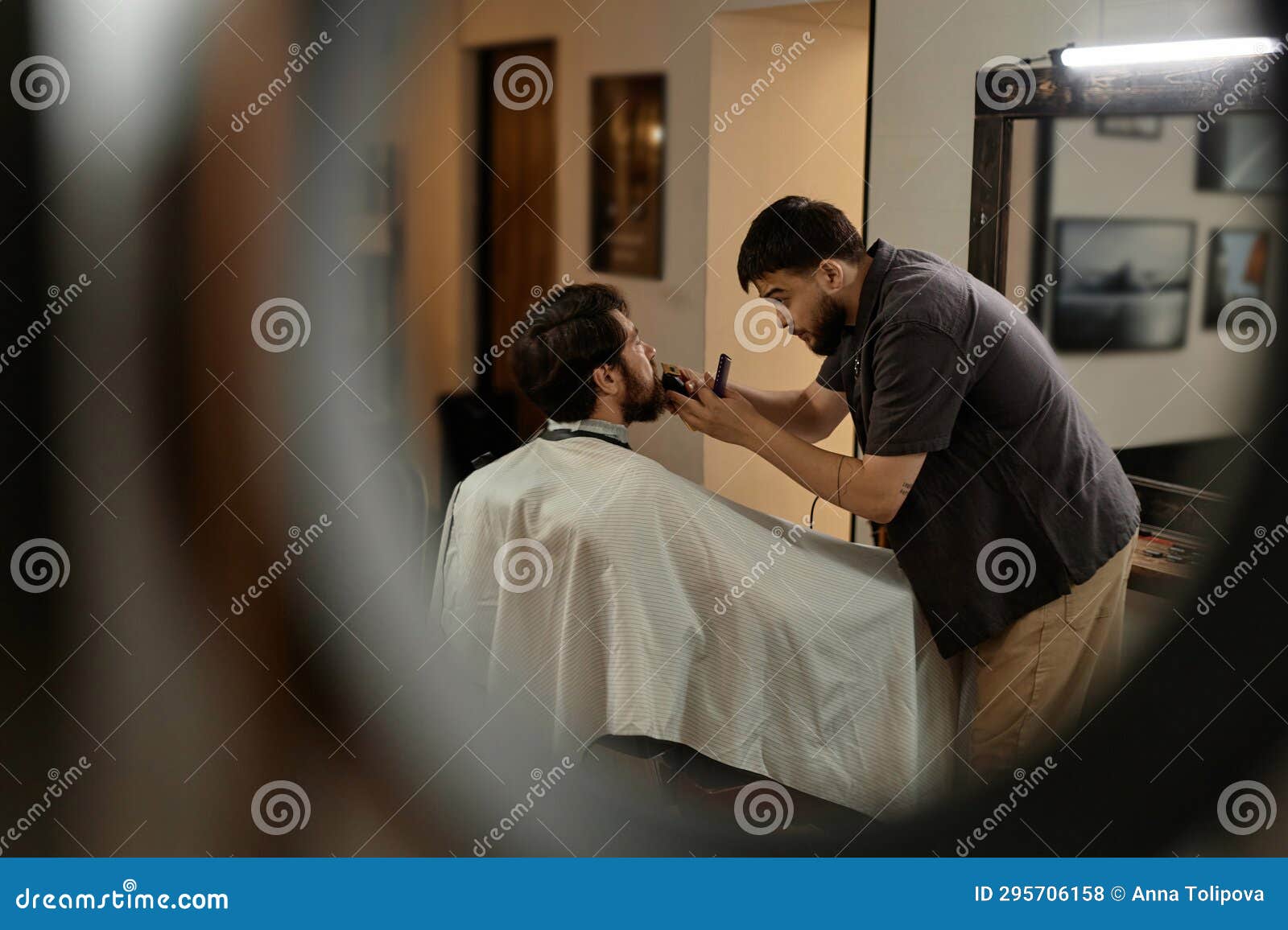 Barber Working with Customer in Barber Shop Stock Photo - Image of ...