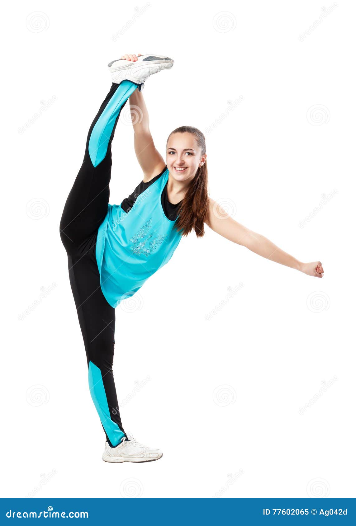 Young Professional Cheerleader Stands in Vertical Splits. Stock Image ...