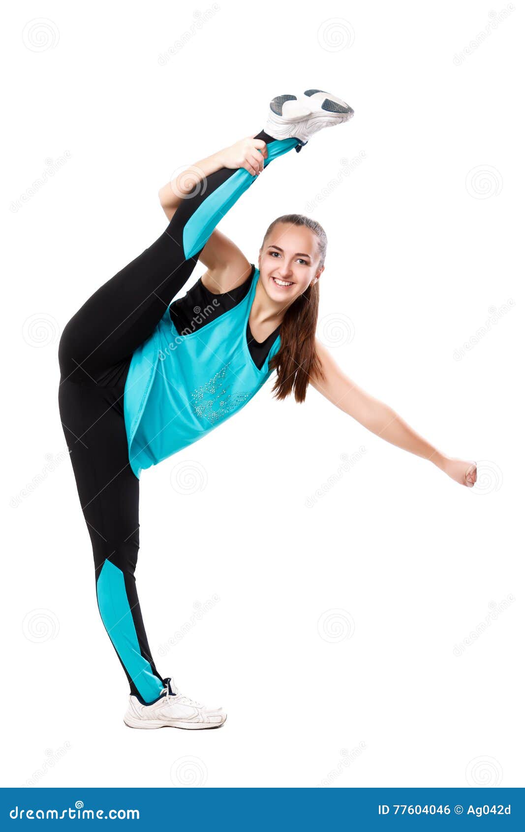 Young Professional Cheerleader Stands in Vertical Splits. Stock Photo ...