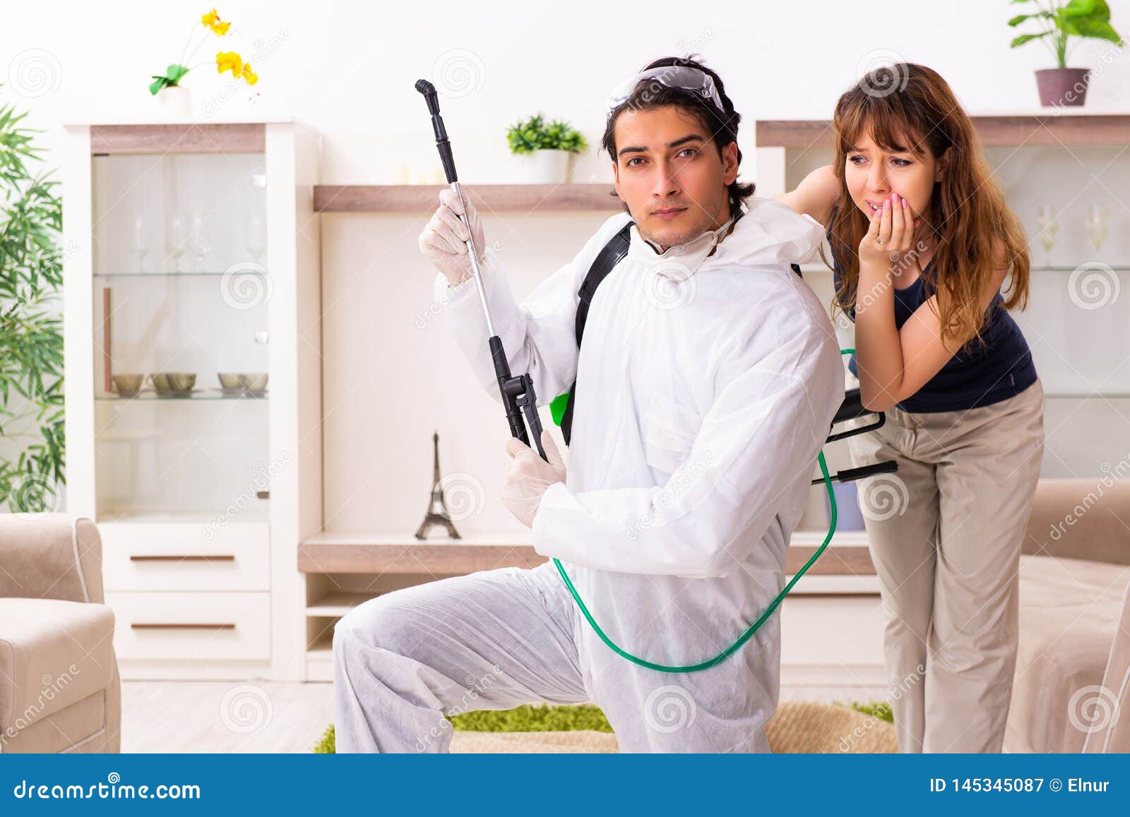 The Young Professional Contractor Doing Pest Control at Flat Stock ...