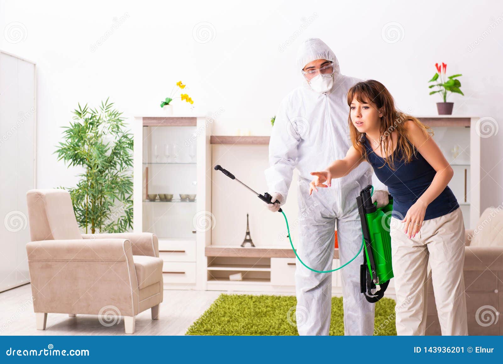 The Young Professional Contractor Doing Pest Control at Flat Stock ...