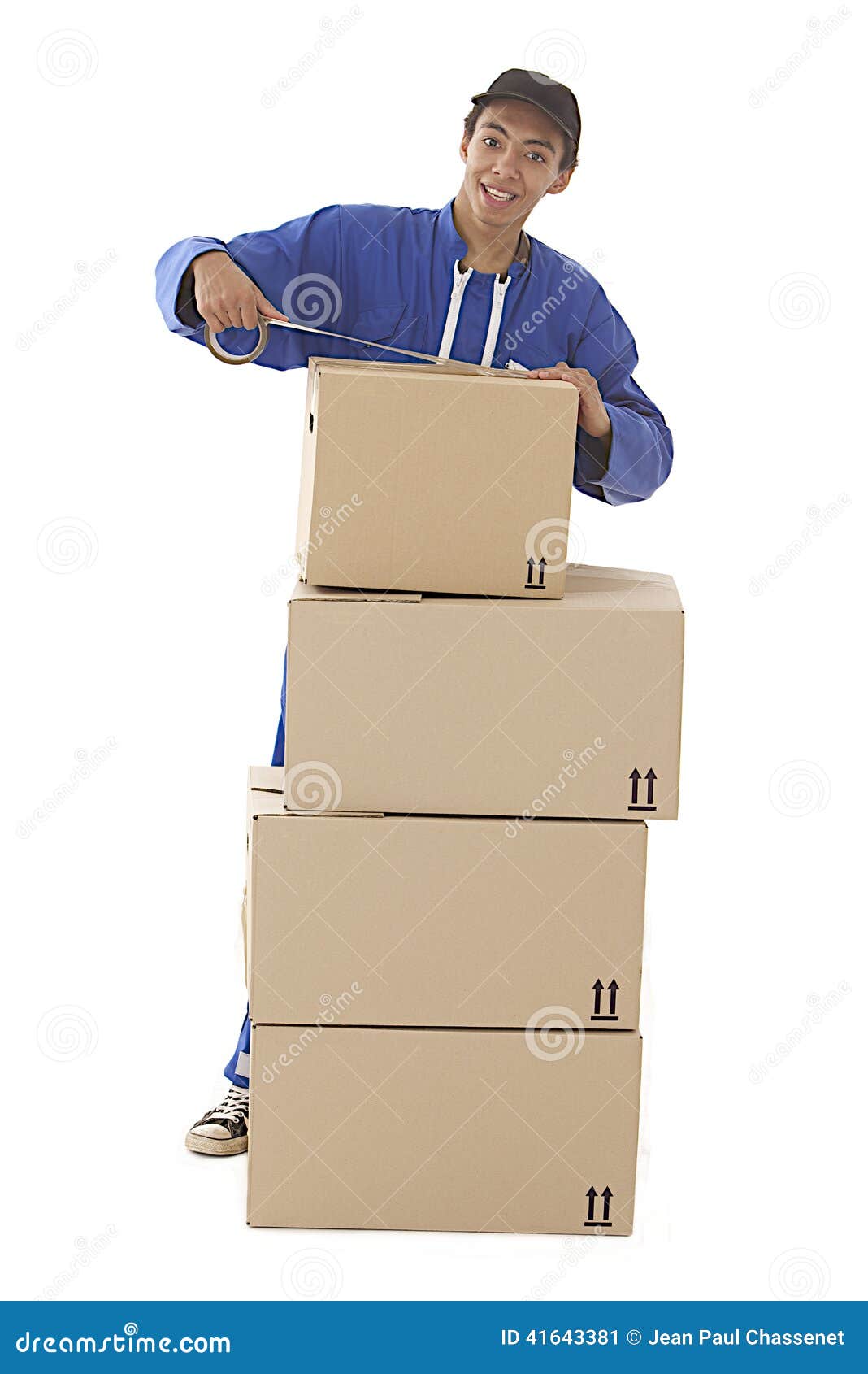 Young Professional Courier Boy Moving Boxes Stock Image - Image of male ...