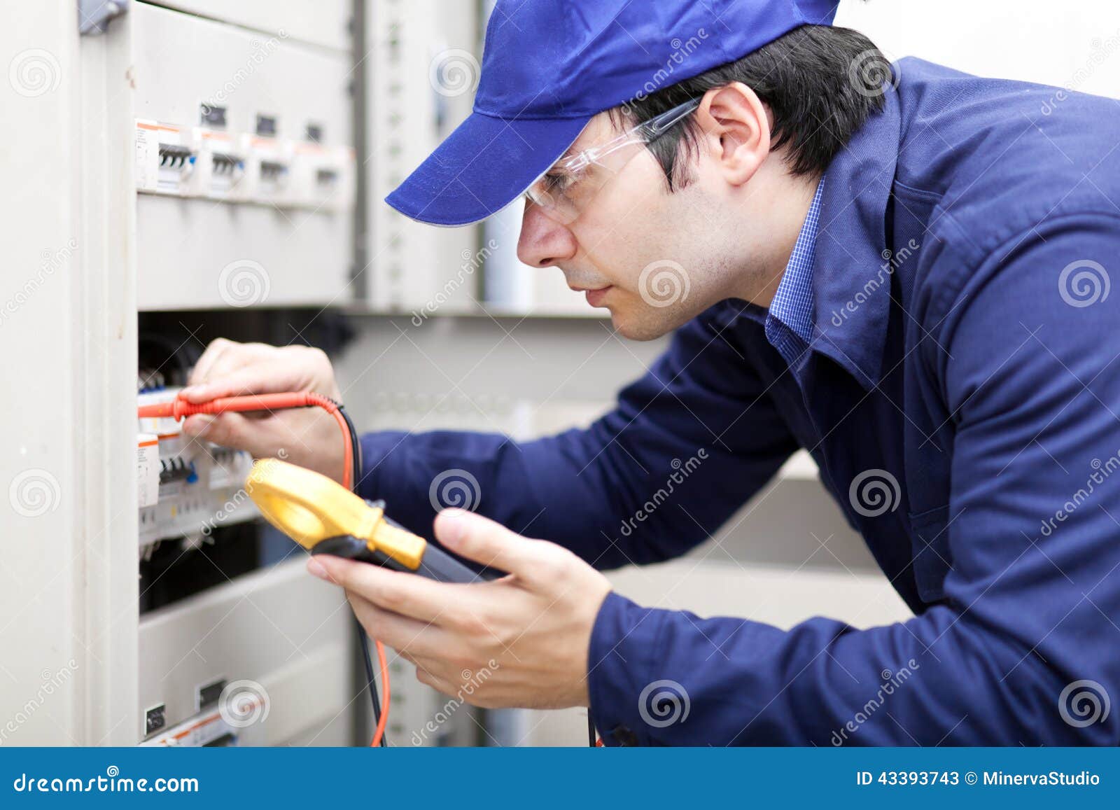 Young Professional Electrician at Work Stock Image - Image of ...
