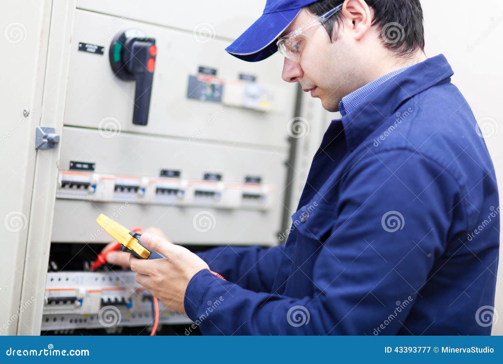 Young Professional Electrician at Work Stock Image - Image of electric ...