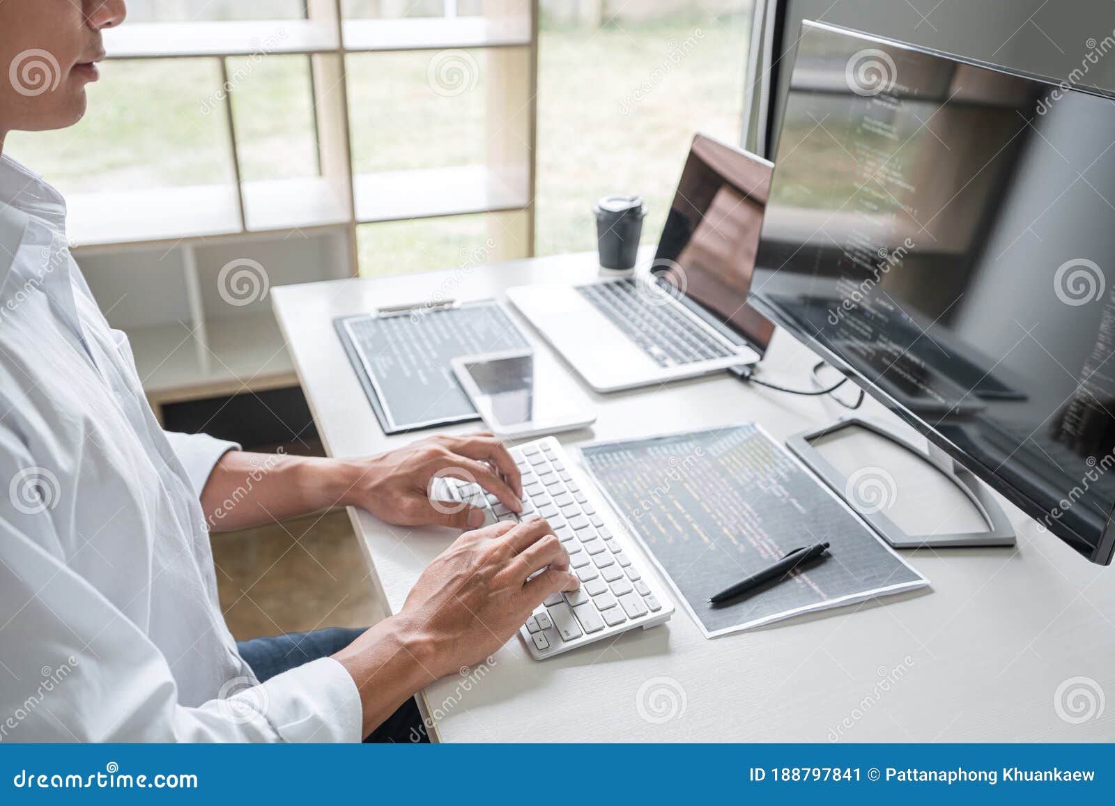 Young Professional Programmer Working at Developing Programming and ...