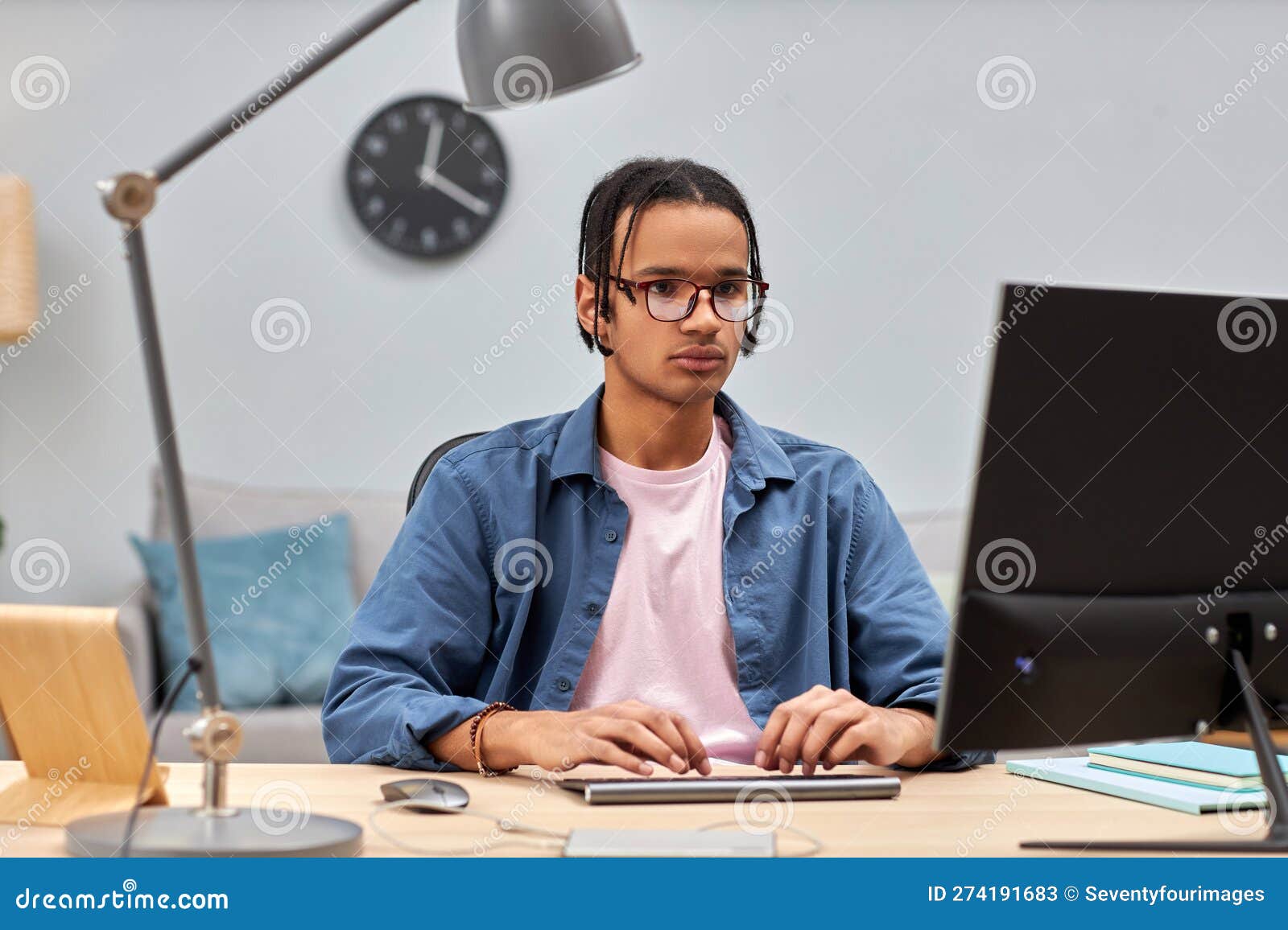 Young it Professional Using Computer and Writing Code at Home Office ...