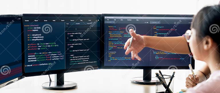 Website Developer Team Brainstorming and Sharing Idea at Office. Burgeoning. Stock Image - Image ...