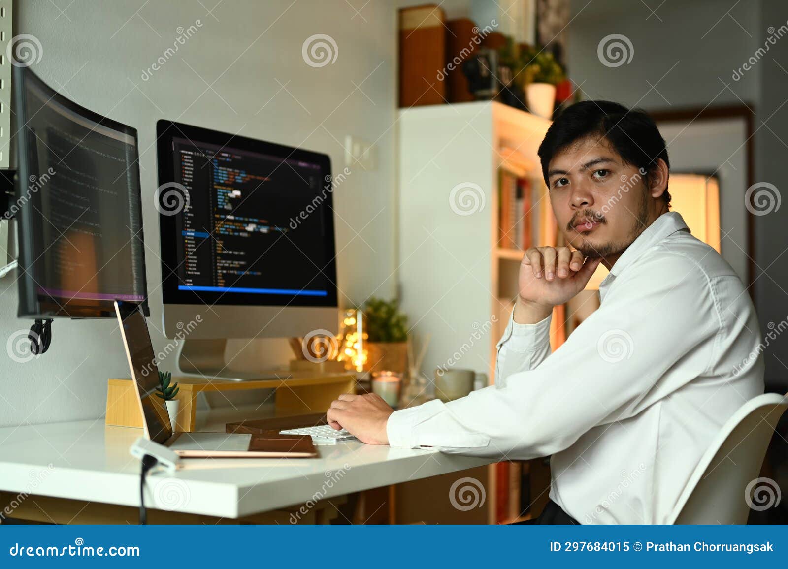 Young Professionals Web Developer Writing Code on Computer Monitor at Workstation Stock Image ...