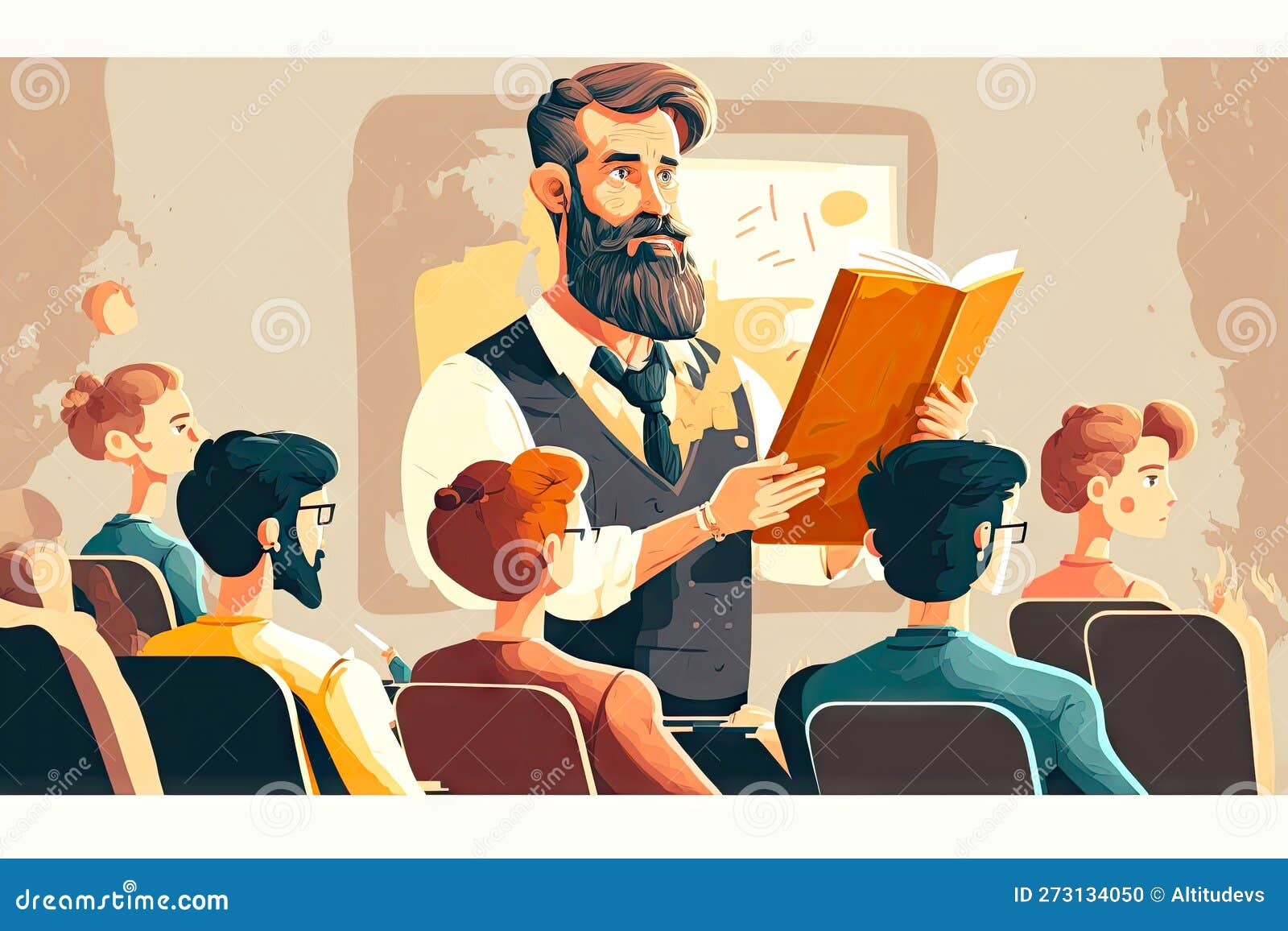 Young Professor Teaching with Beard in Classroom Talks with Students ...