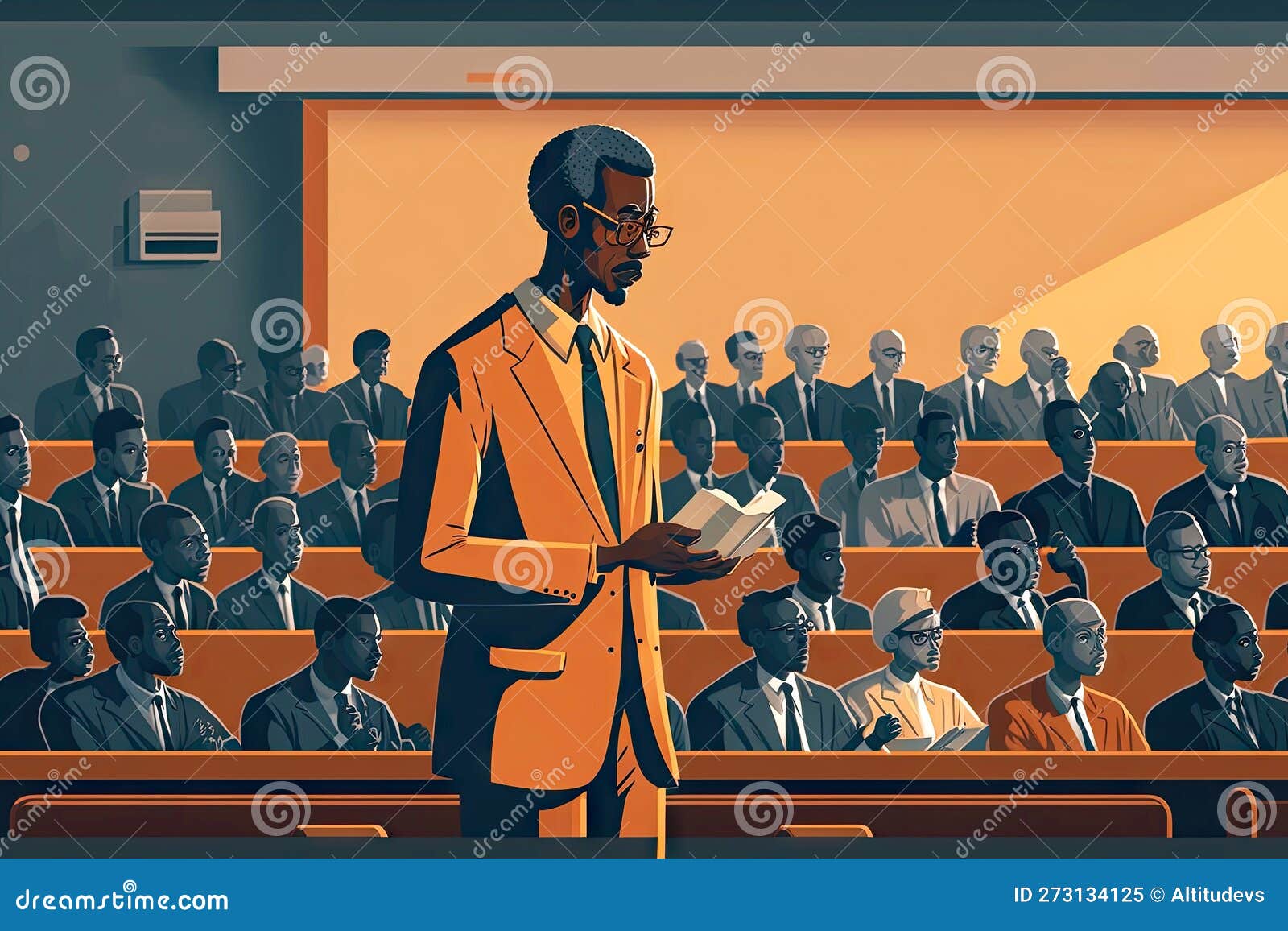 Young Professor Teaching and Performing in Front of Full Audience Stock ...