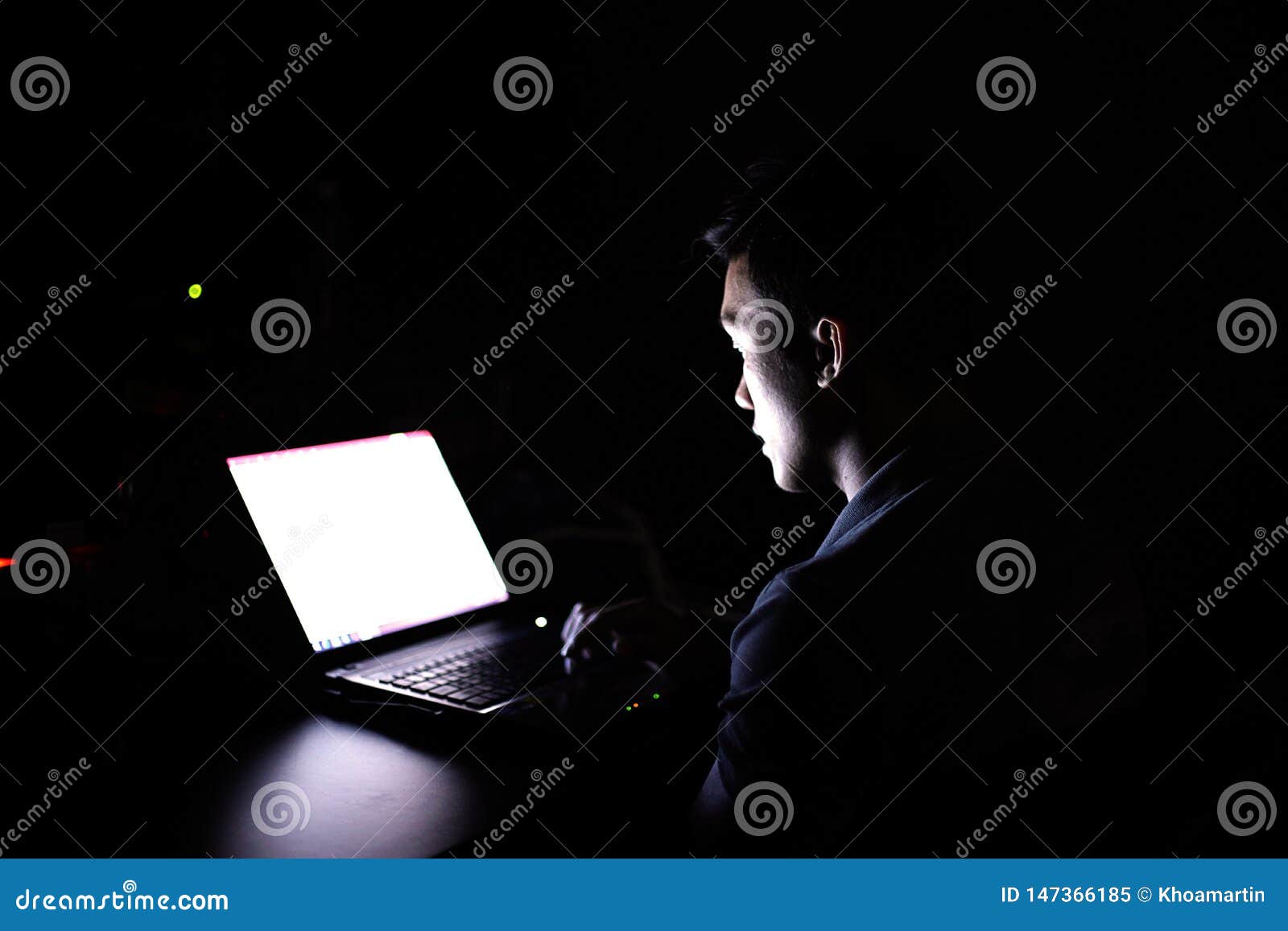 Young Programer Student Run Assignment with Laptop Alone at Midnight in ...