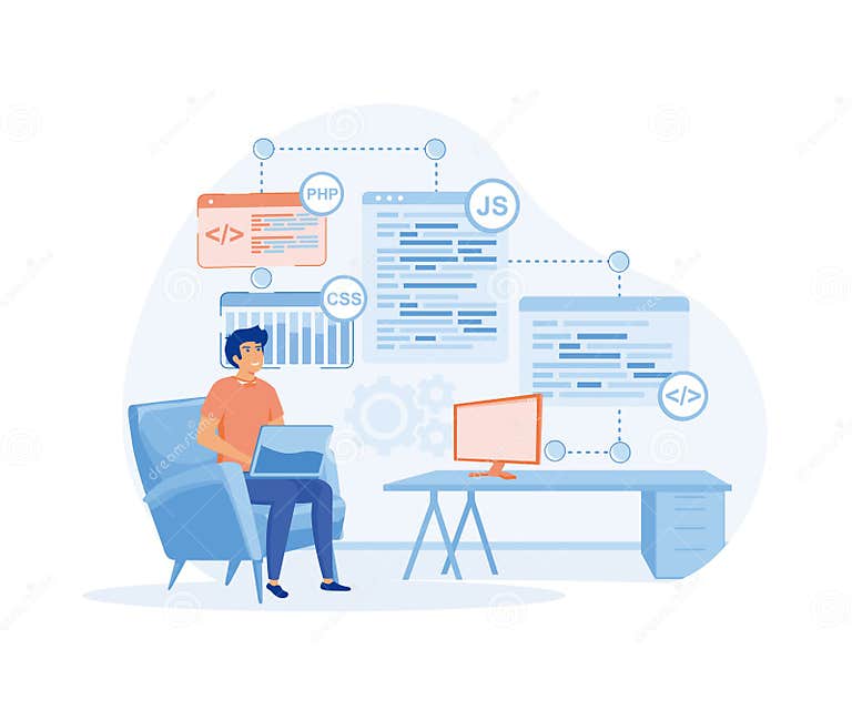 Young Programmer Concentrated at Working Project. Developing Programming and Coding Technologies ...